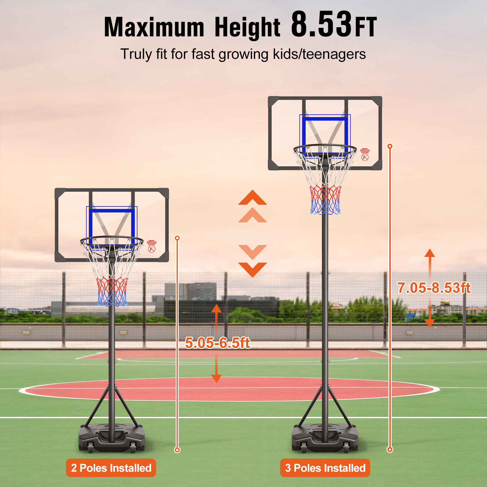 Basketball Hoop, Neche 4.82-8.53ft Quick Adjustable Height with Rocker ...