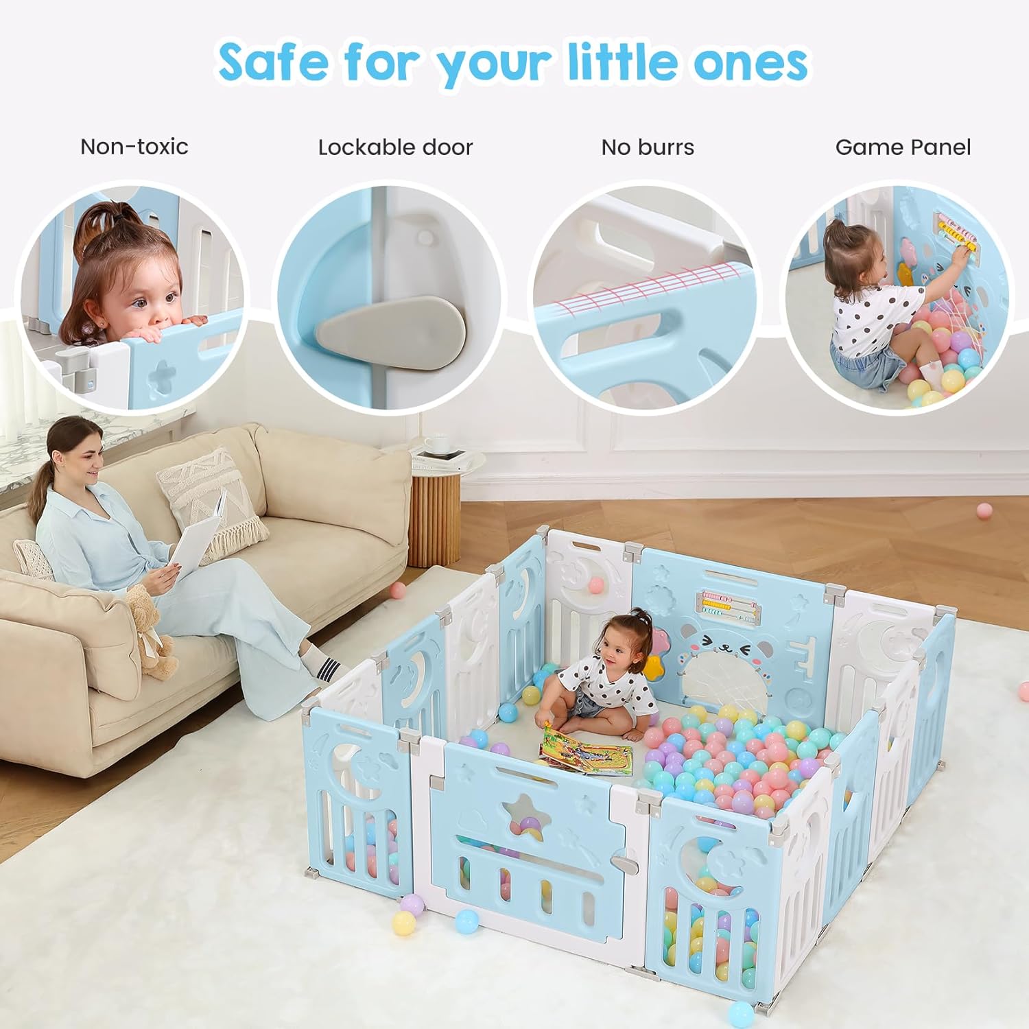 Foldable Baby Playpen, Kids 14 Panel Play Pen for Babies and Toddlers ...