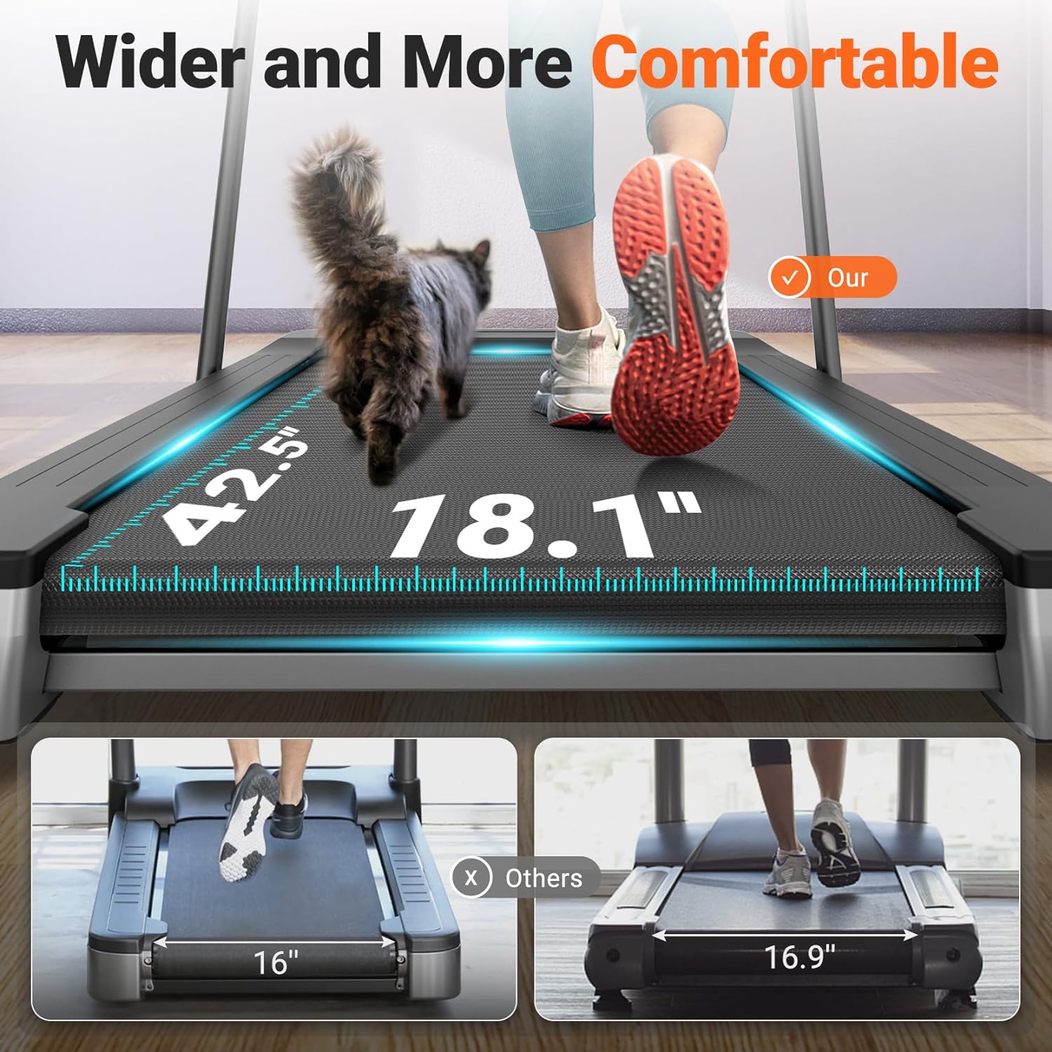 2 in 1 Walking Pad for Home,3.0HP 43×18″ Folding Treadmill Under Desk ...