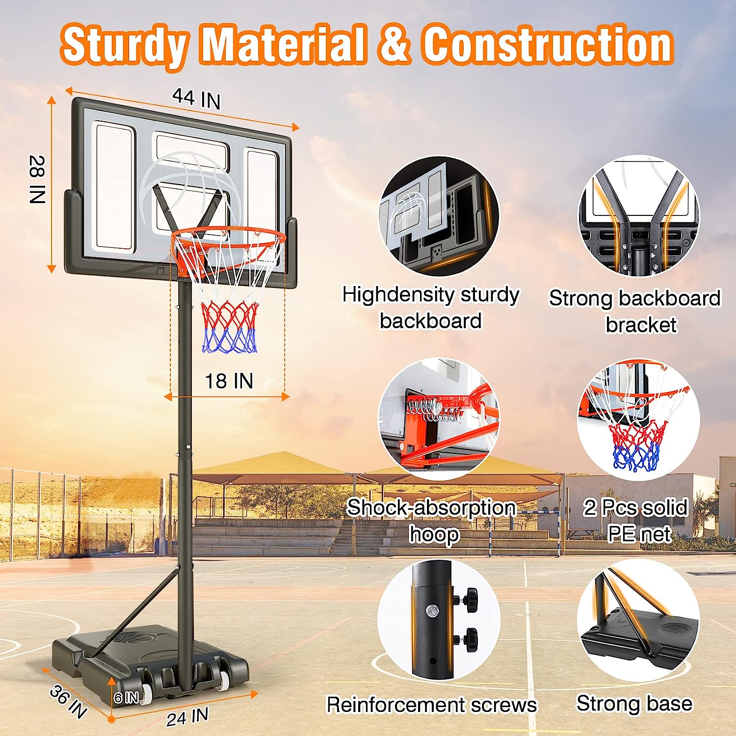 Portable Basketball Hoop Goal System Height Adjustable 4.4ft – 10ft ...