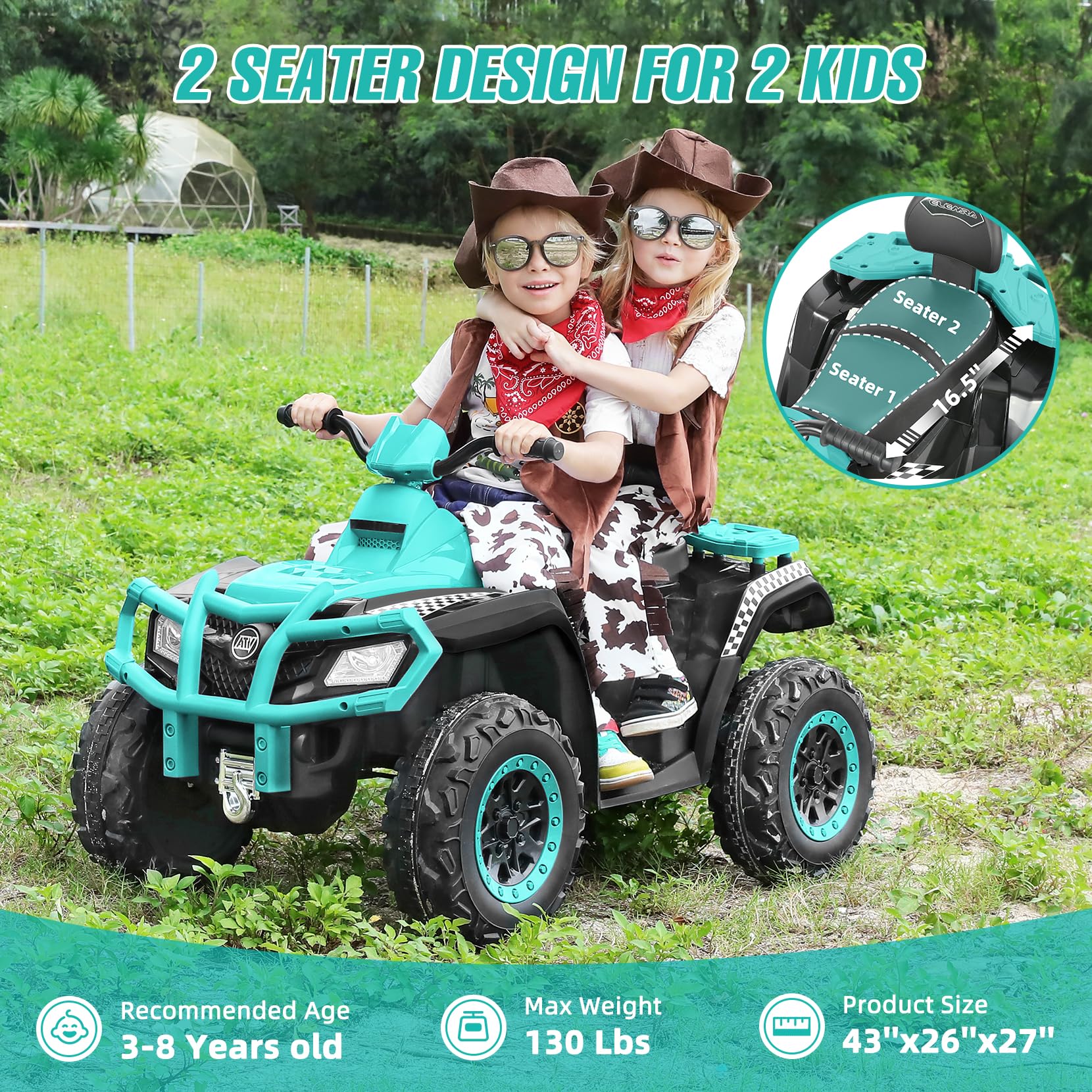 12V Kids Ride on Truck,2 Seater Powered Ride on All-terrain Vehicle ...