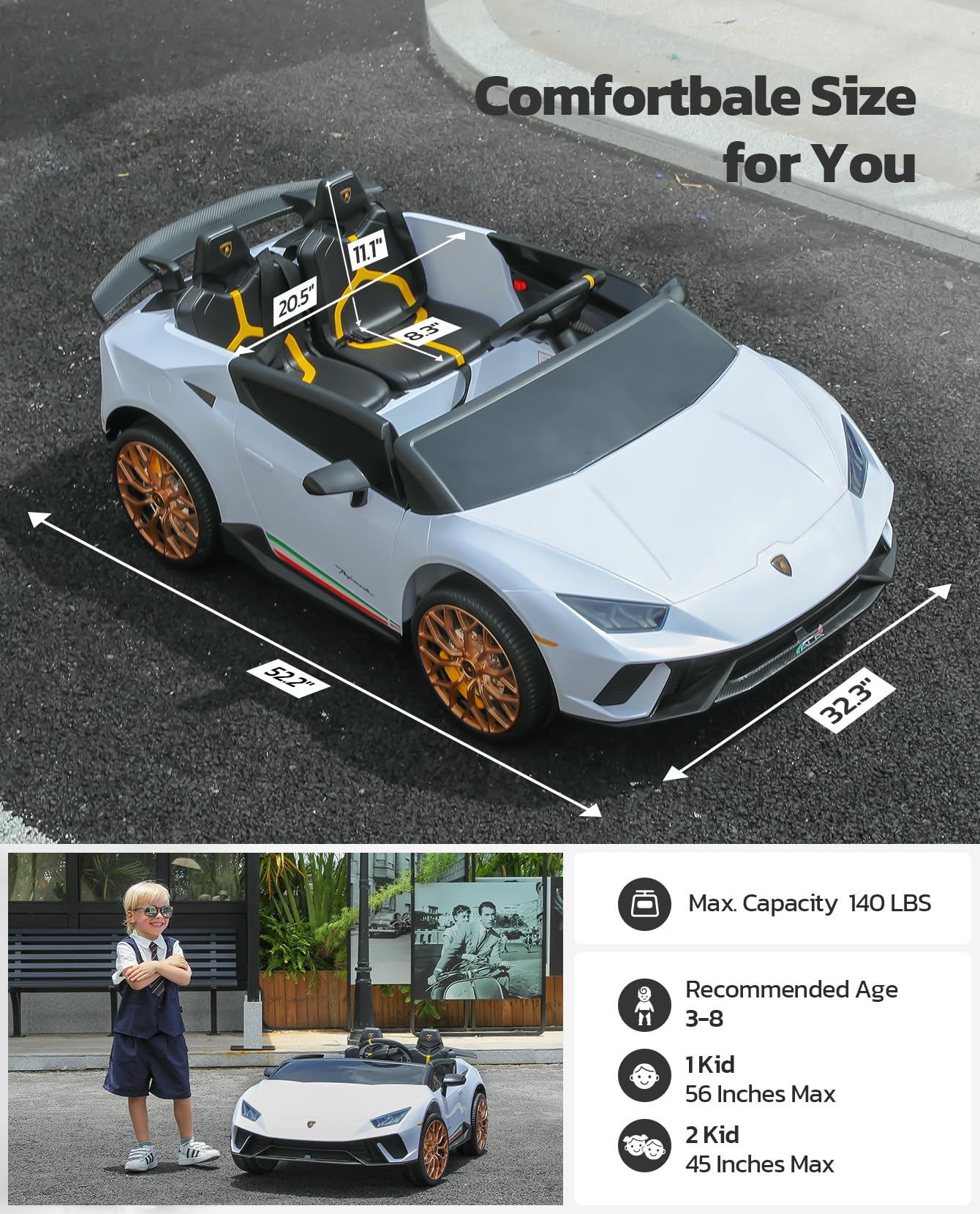 Lamborghini Ride on Car,2 Seater Powered Toddler Car,12V 10Ah Parent ...