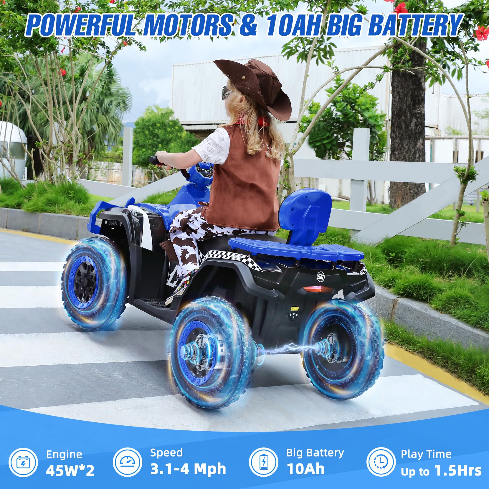 12V Kids Ride on ATV,2 Seater Powered Ride on All-terrain Vehicle with ...