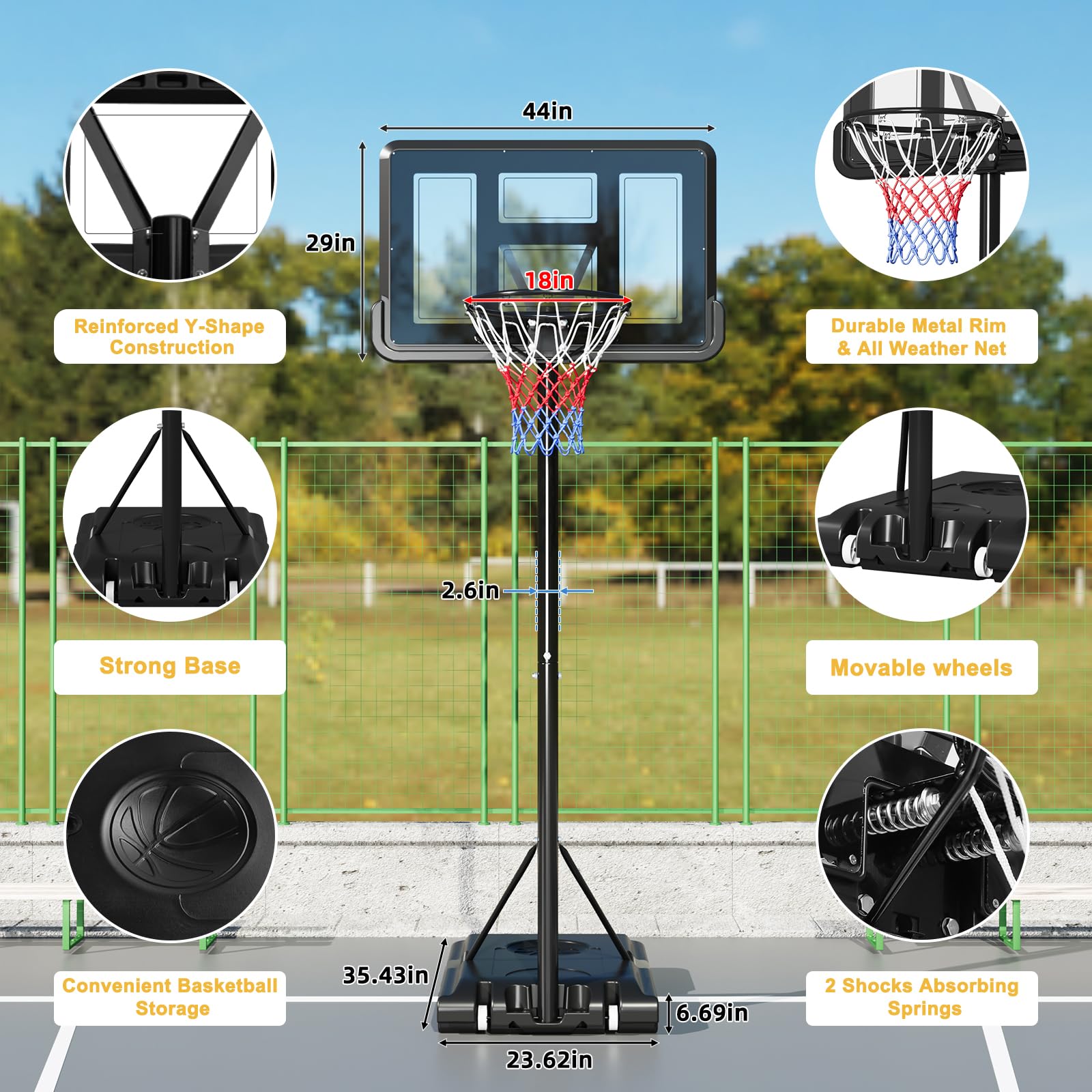 Portable Basketball Hoop Goal System Height Adjustable 4.4ft – 10ft ...