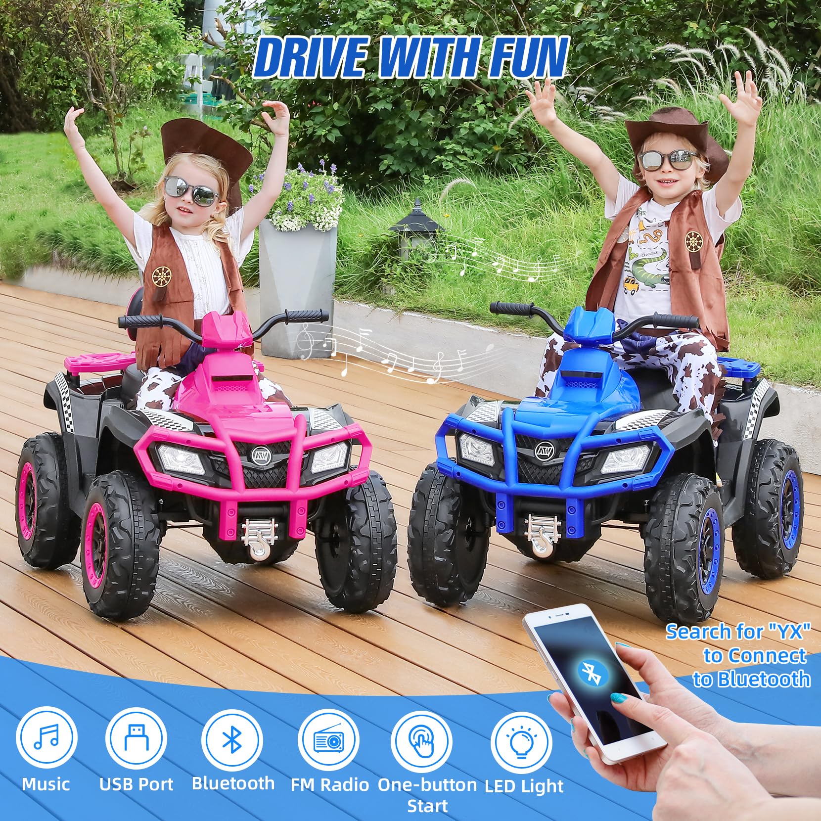 12V Kids Ride on ATV,2 Seater Powered Ride on All-terrain Vehicle with ...