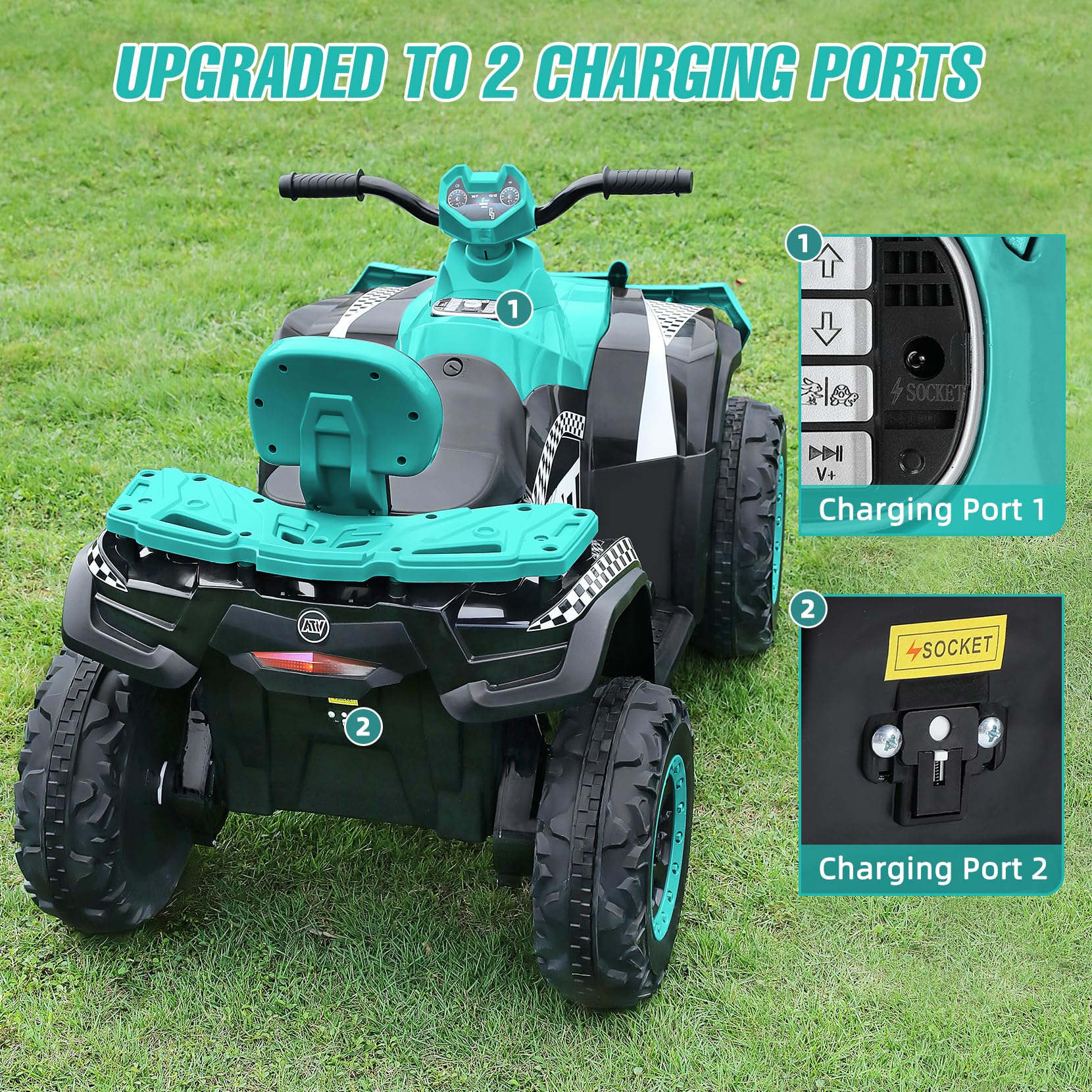 12V Kids Ride on Truck,2 Seater Powered Ride on All-terrain Vehicle ...