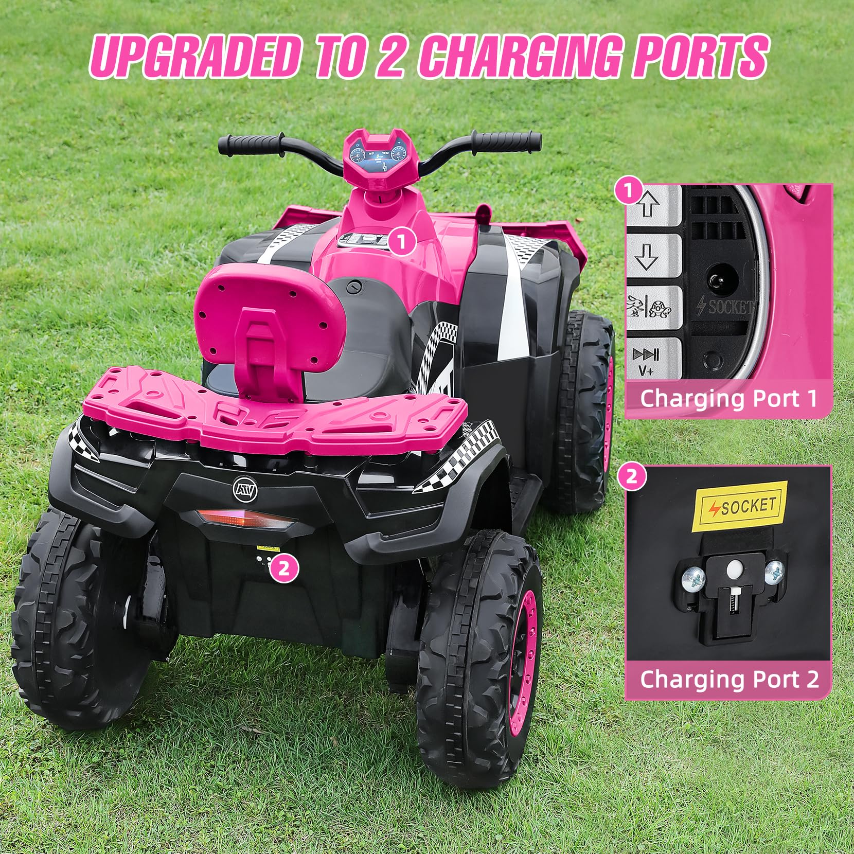 12V Kids Ride on ATV,2 Seater Powered Ride on All-terrain Vehicle with ...