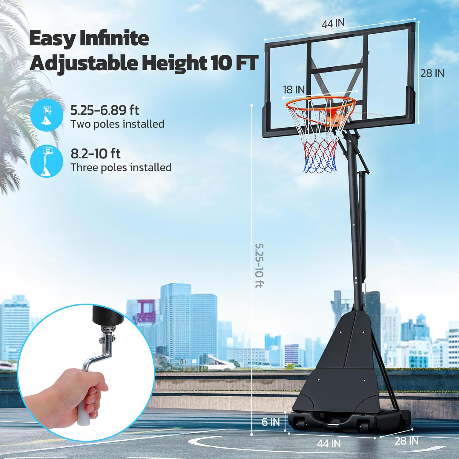 Basketball Hoop Outdoor 5.25-10ft Quickly Adjustable, Portable Hoops ...