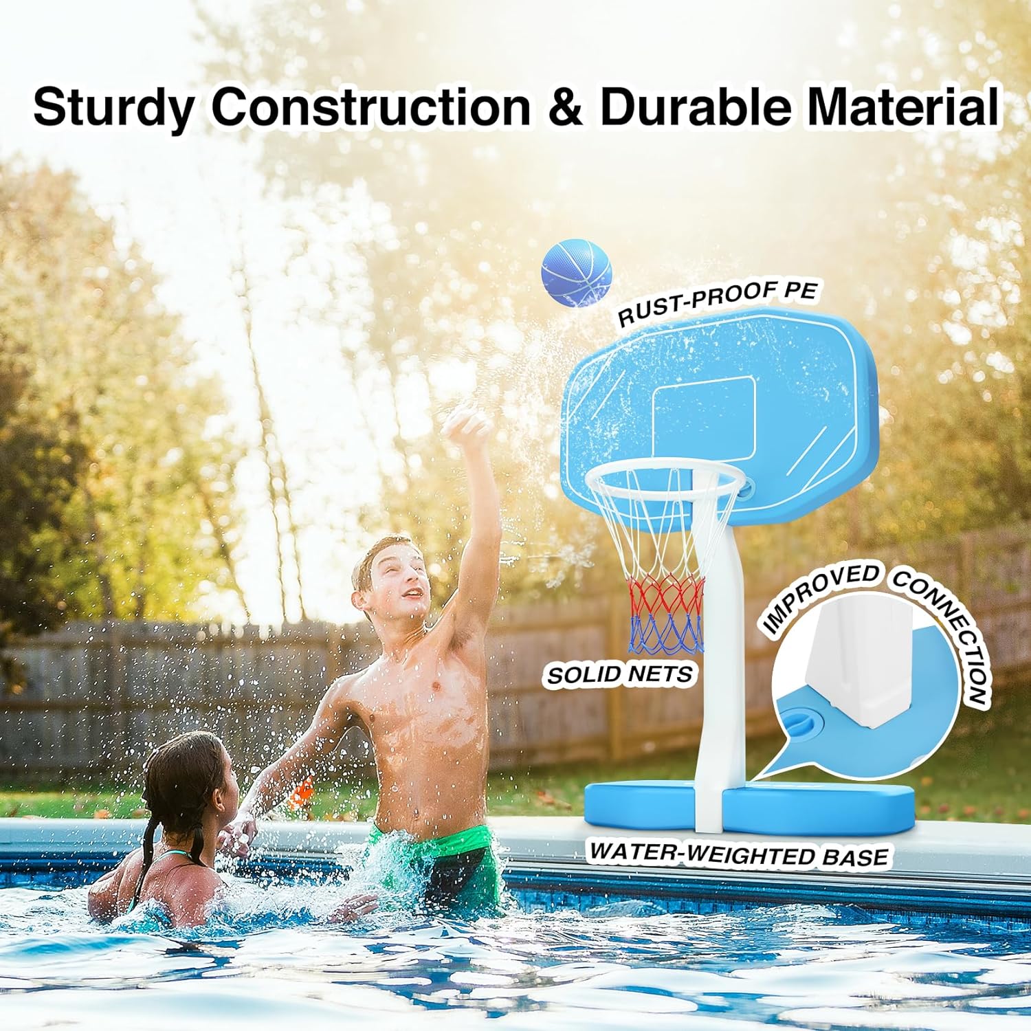 Pool Basketball Hoop & Pool Volleyball Net, Neche 2 in 1 Pool Toys Pool ...
