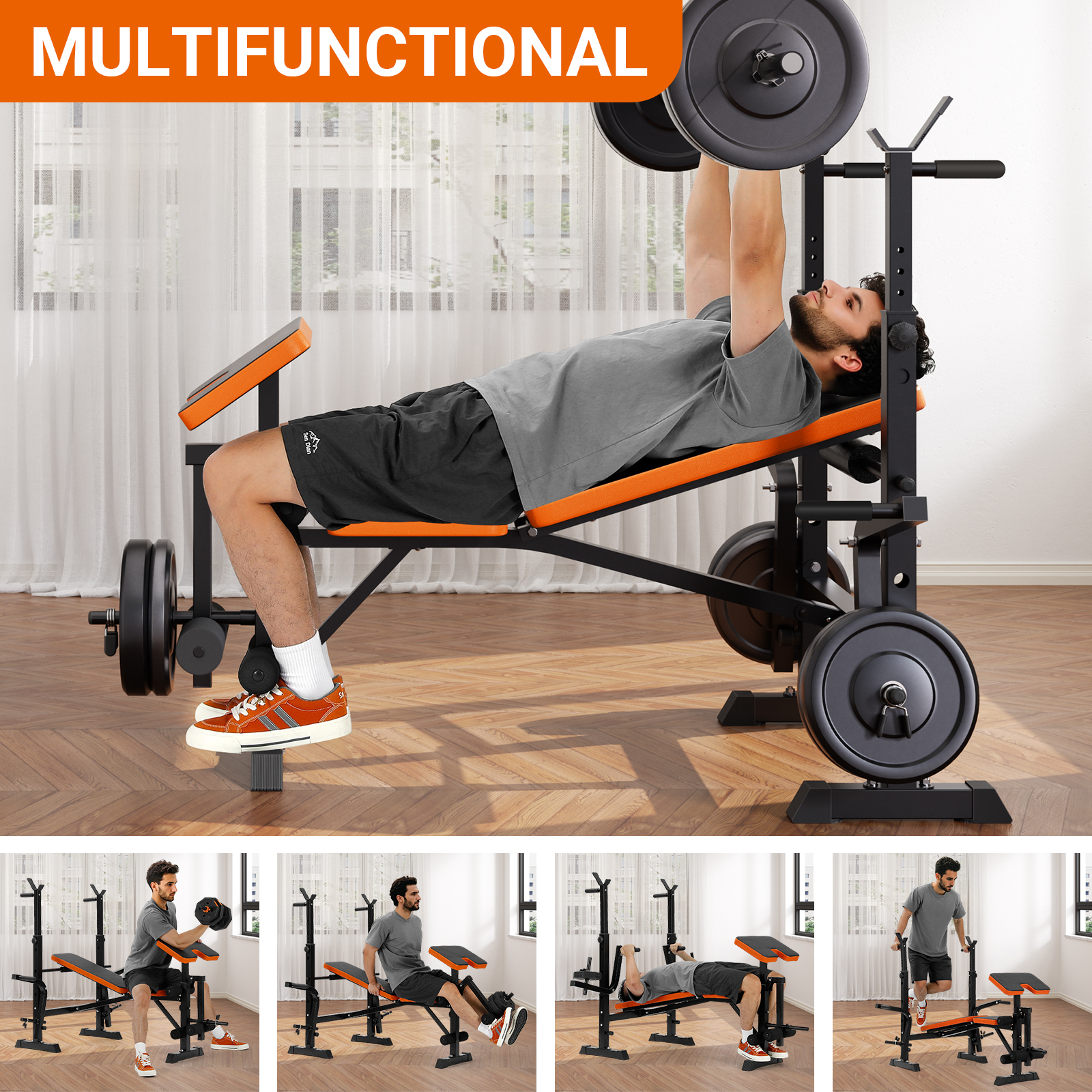 Adjustable Weight Bench 600lbs 6-in-1 Foldable Workout Bench Set with ...